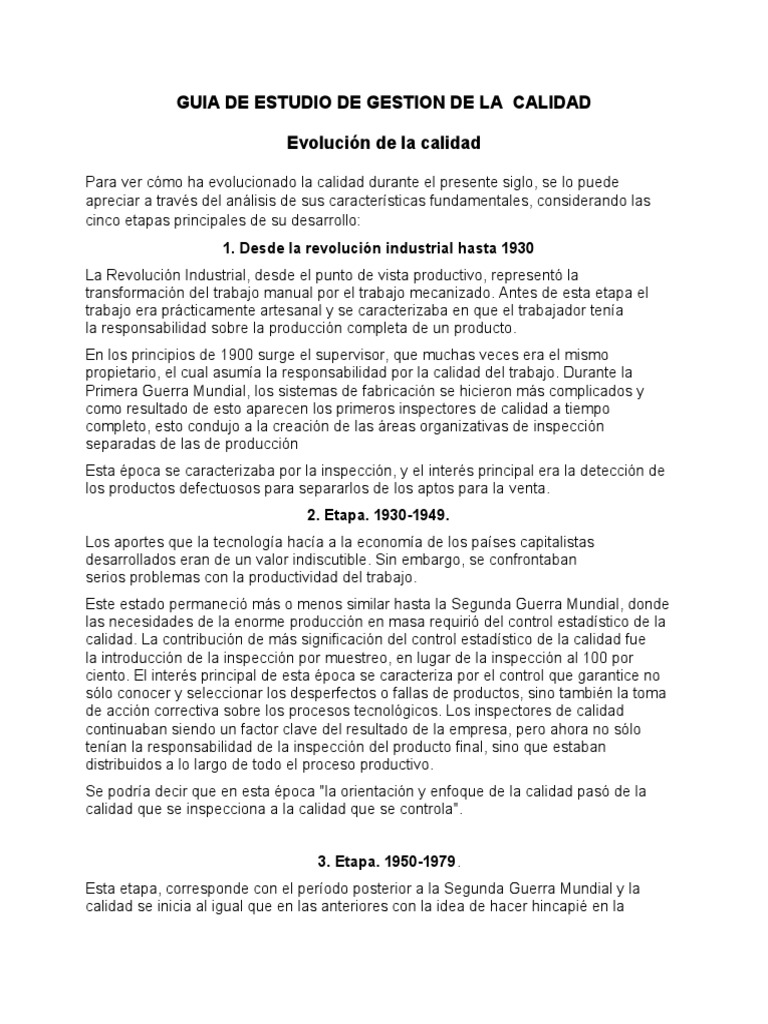 Guia de Estudio de Gestion de La Calidad | Descargar gratis PDF | Calidad (comercial) | Gestión ...