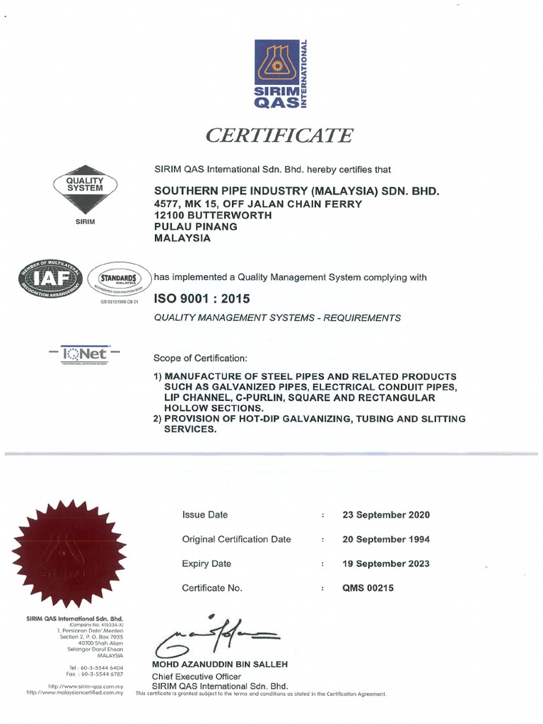 SPIM ISO 9001 Certificate | PDF