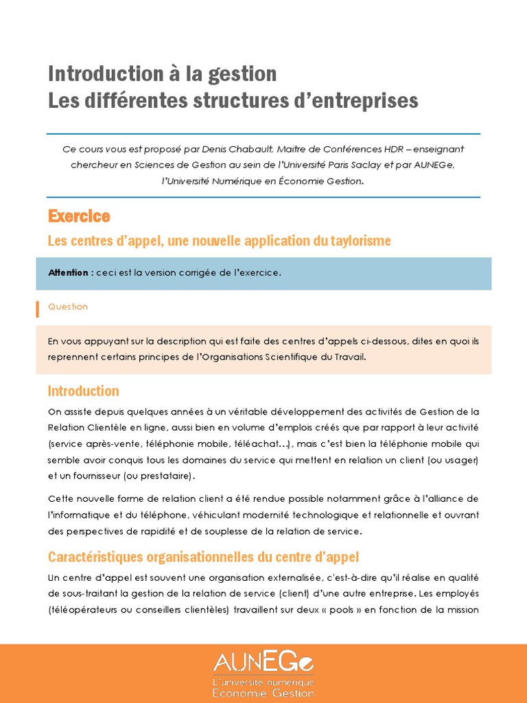 Introduction A La Gestion Chap 1 Lecon 2 Exercice Corrige v2 | PDF