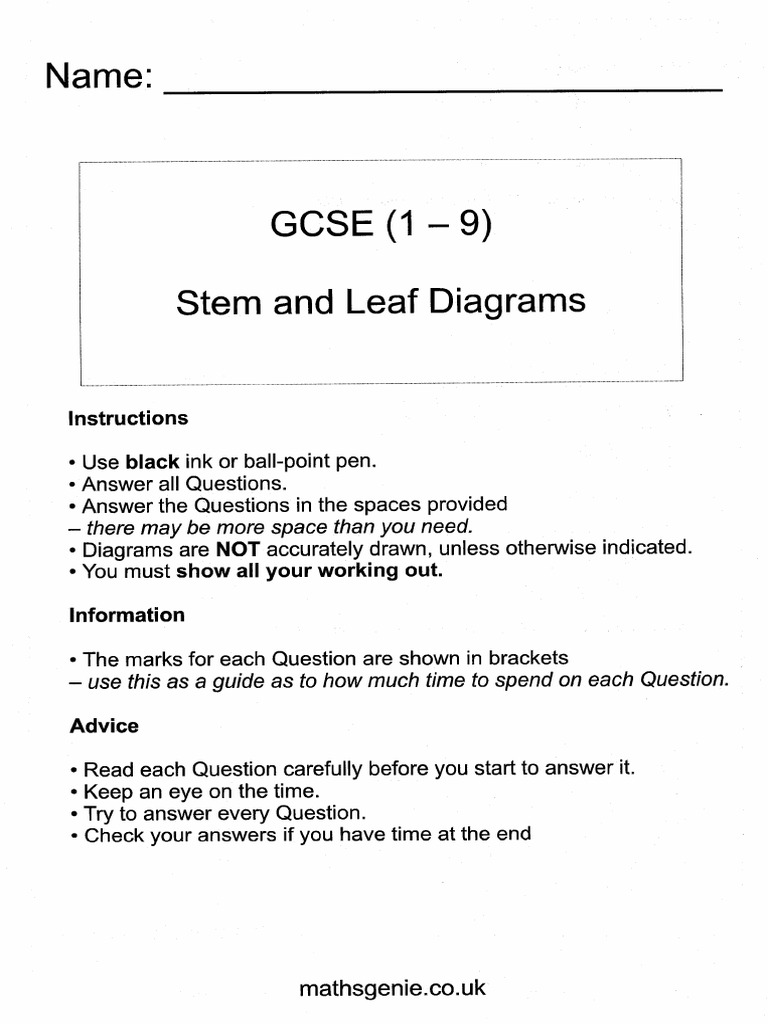 Stem and Leaf Diagram Worksheet Answees | PDF