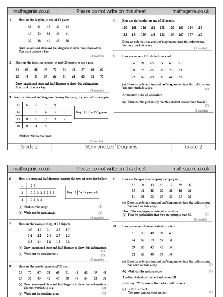 Stem and Leaf Diagrams Worksheet | PDF