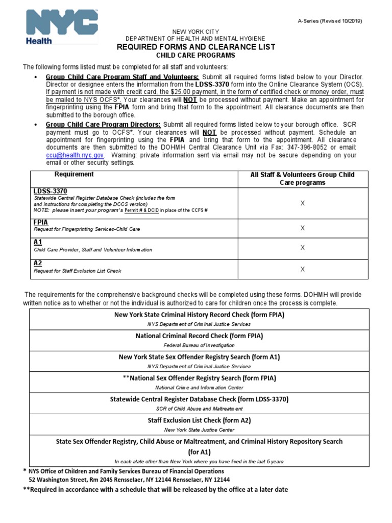 NYC Child Care Clearance Forms Guide | PDF | Child Care | Criminal Record