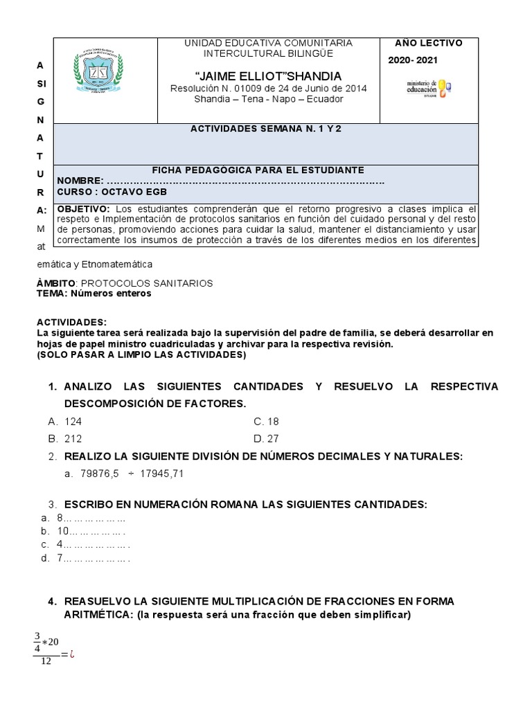PRUEBA DIAGNÓSTICA 8vo | PDF