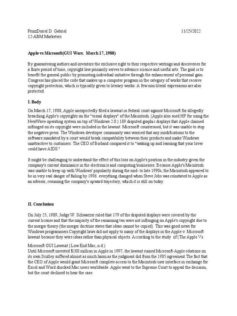Apple Vs Microsoft (GUI Wars. March 17, 1988) | Download Free PDF ...