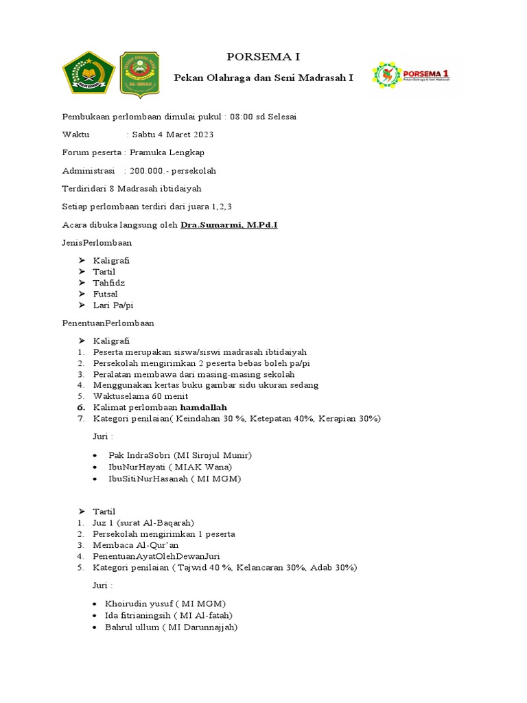 Juknis Perlombaan Porsema I | PDF