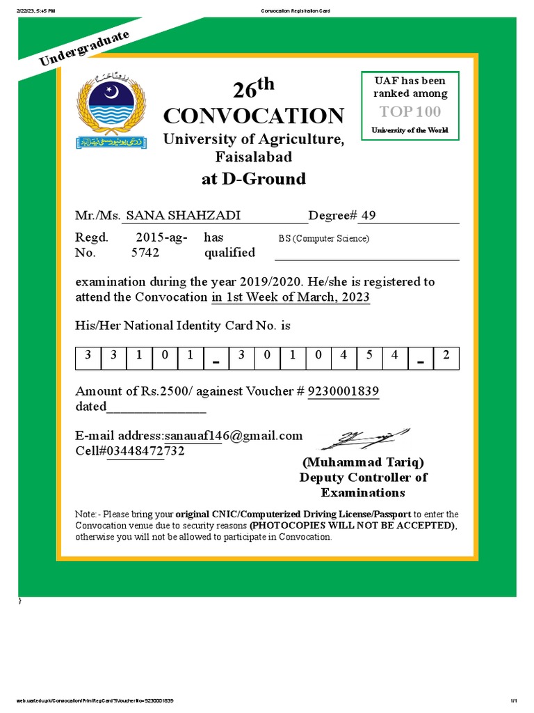 Convocation Registration Card | PDF | Government And Personhood | Legal ...