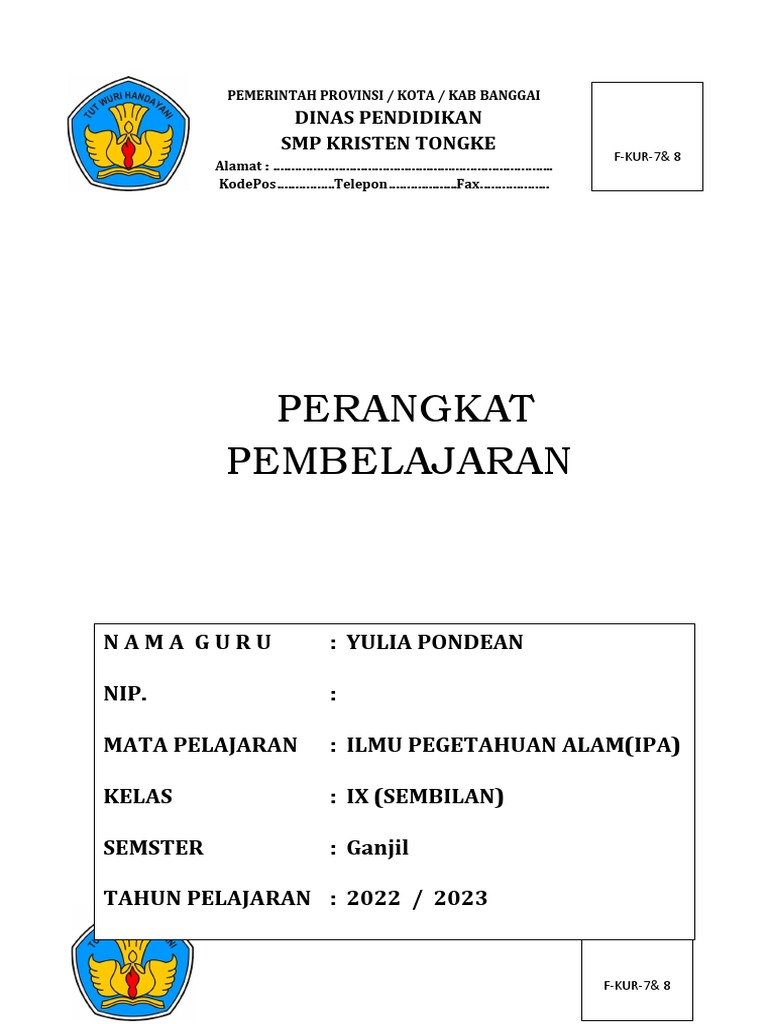 Cover Perangkat Pembelajaran IX Yulia | PDF