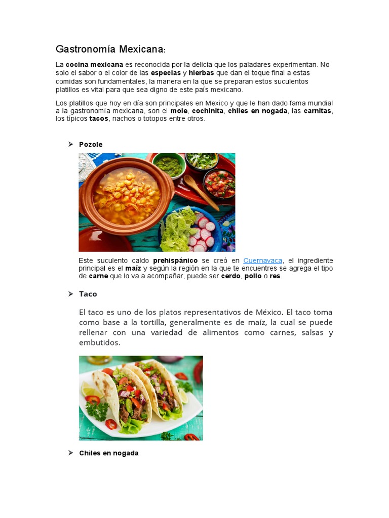 Platillos Típicos de la Gastronomía Mexicana | PDF | Cocina, comidas y vino
