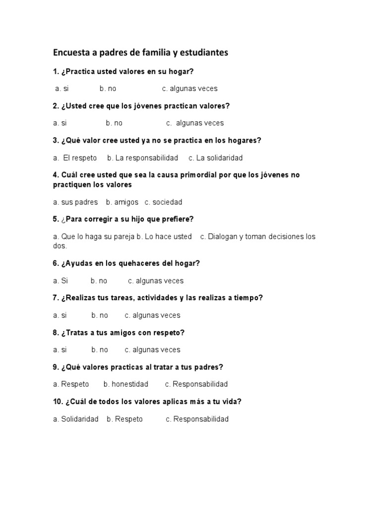 Encuesta sobre valores familiares | PDF