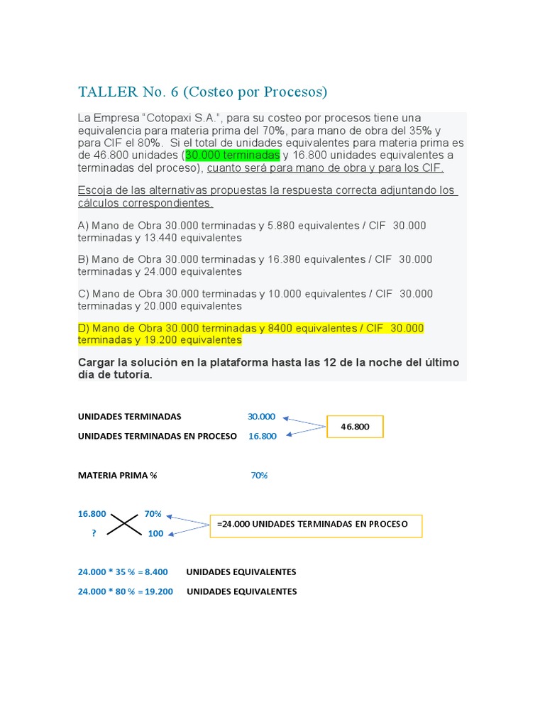 Taller N6 Costos de Produccion Anita P | PDF | Métodos y materiales de enseñanza | Informática