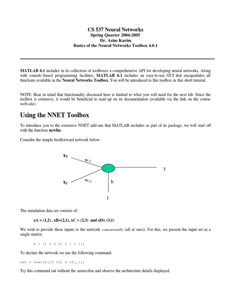 Using The NNET Toolbox: CS 537 Neural Networks | PDF