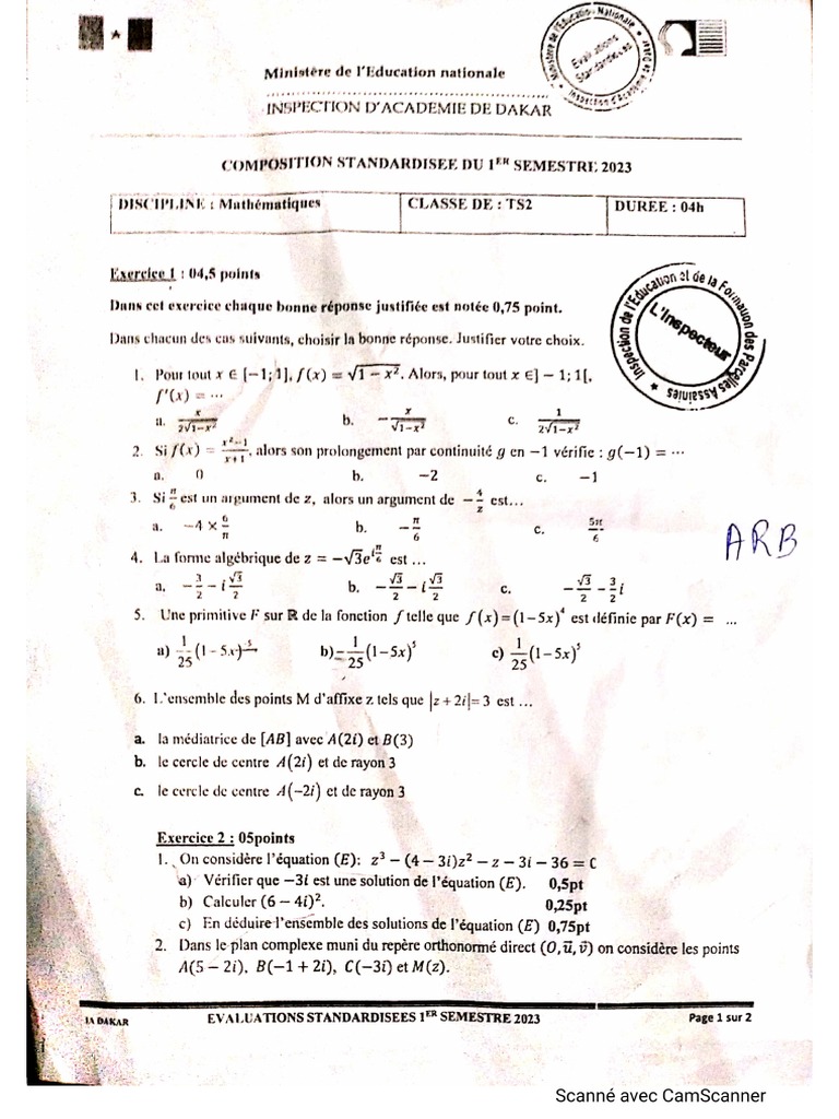 Compo IA Dakar 1er Sem 2023 | PDF