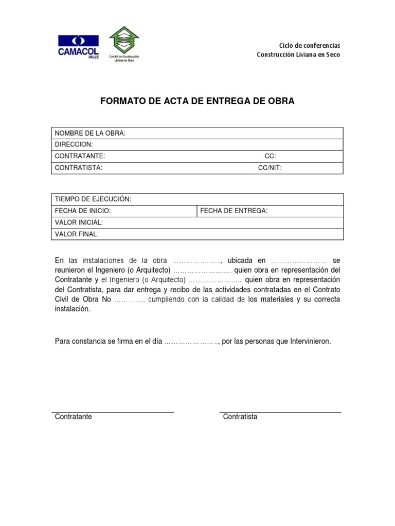 Formato de Acta de Entrega de Obra | PDF | Tecnología
