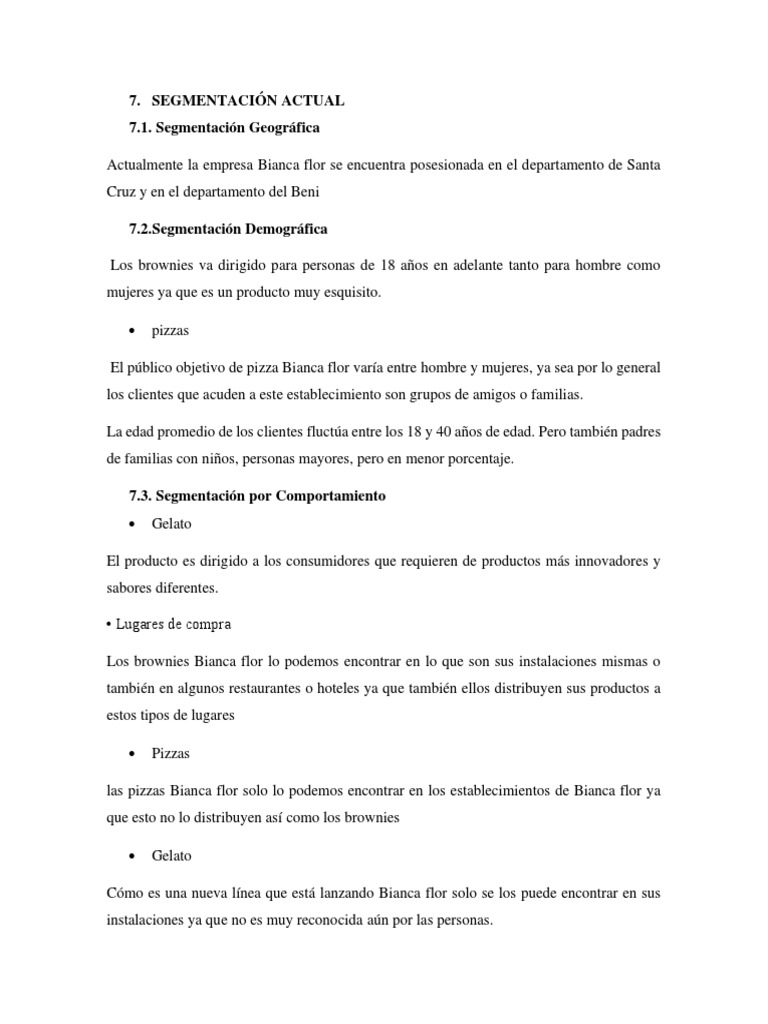 Segmentación y Estrategias de Bianca Flor | PDF | Producto (Negocio ...