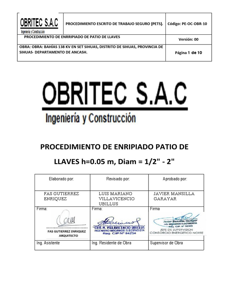 PE-OC-OBR-10 PROC - ENRIPIADO PATIO DE LLAVES H 0.05 M. | PDF