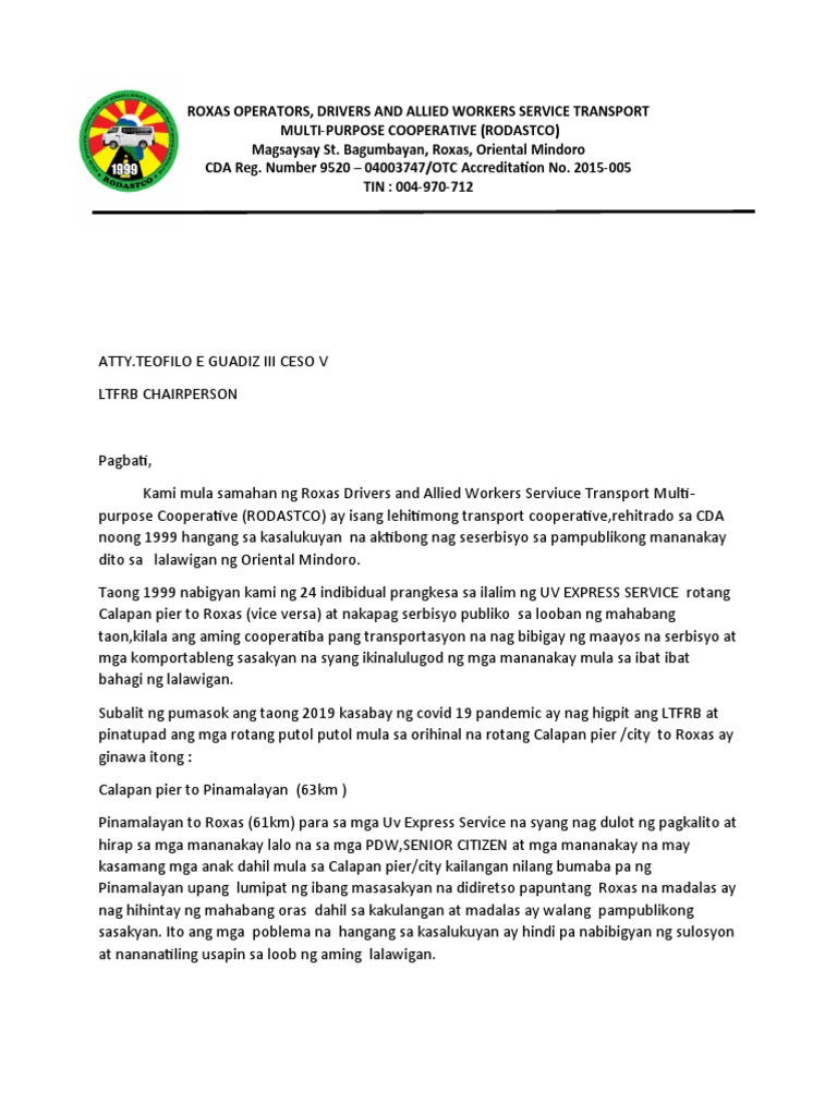 Liham Sa LTFRB | PDF