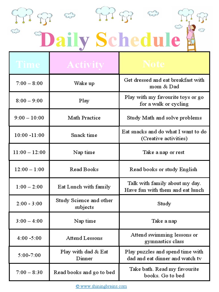 Daily Schedule For Kids Editable File | PDF