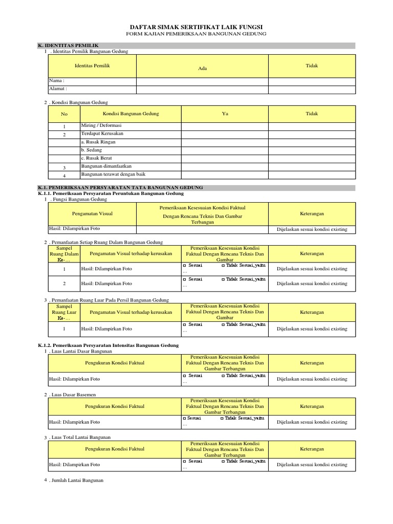 Daftar Simak Pemeriksaan Kajian Teknis SLF | PDF
