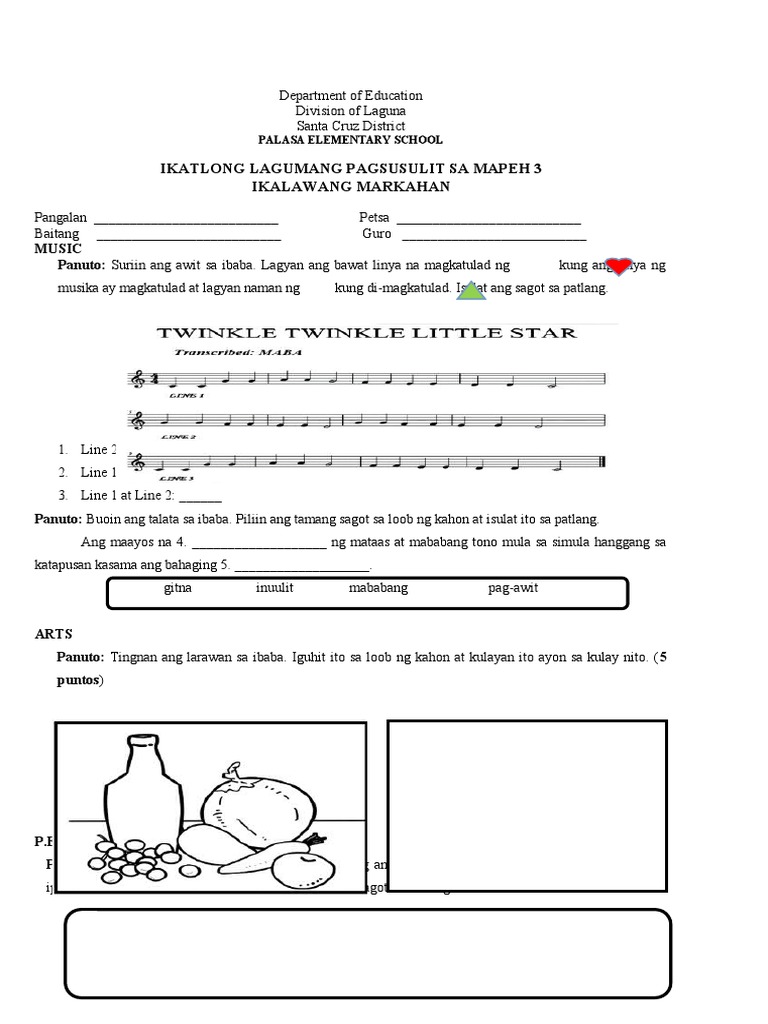 Grade 3 Q2 3RD Summative Test in Mapeh | PDF