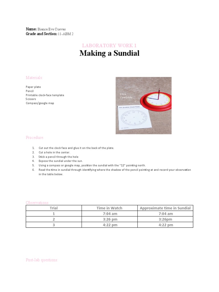 Laboratory Work 1 Sundial 1 | PDF