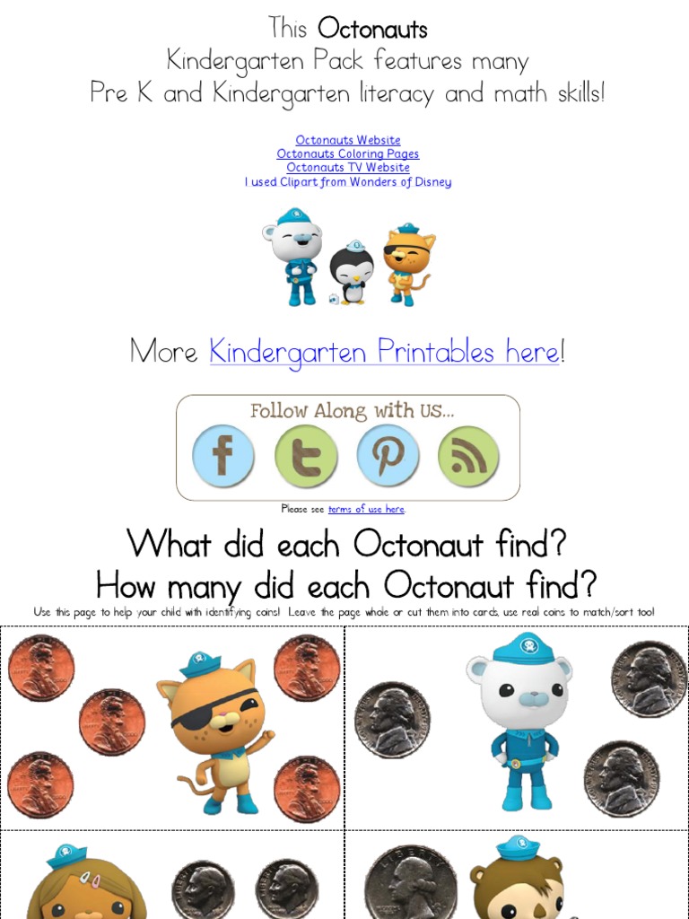 Octonauts Kindergarten Printables | PDF | Coins