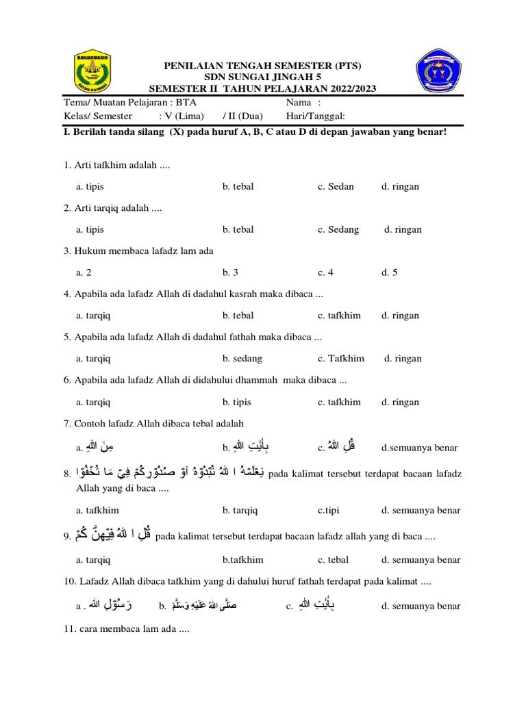 PTS Kelas 5 Genap BTA Fix | PDF