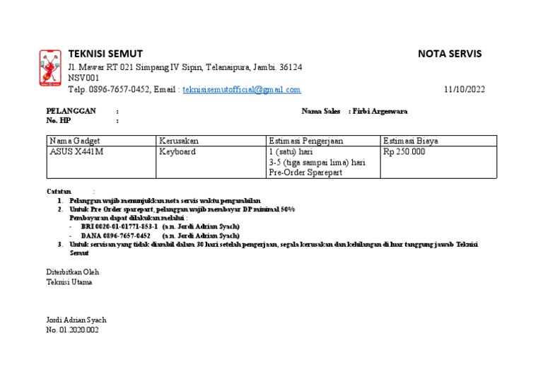 Nota Servis Cs | PDF