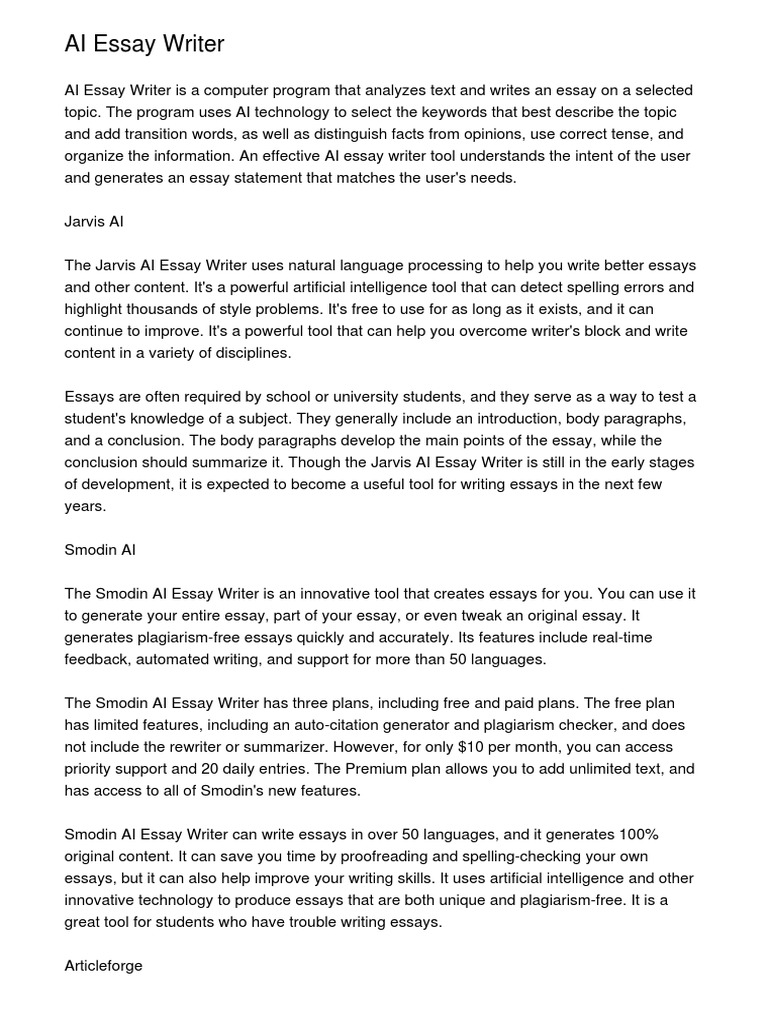AI Tools for Essay Writing | PDF | Artificial Intelligence ...