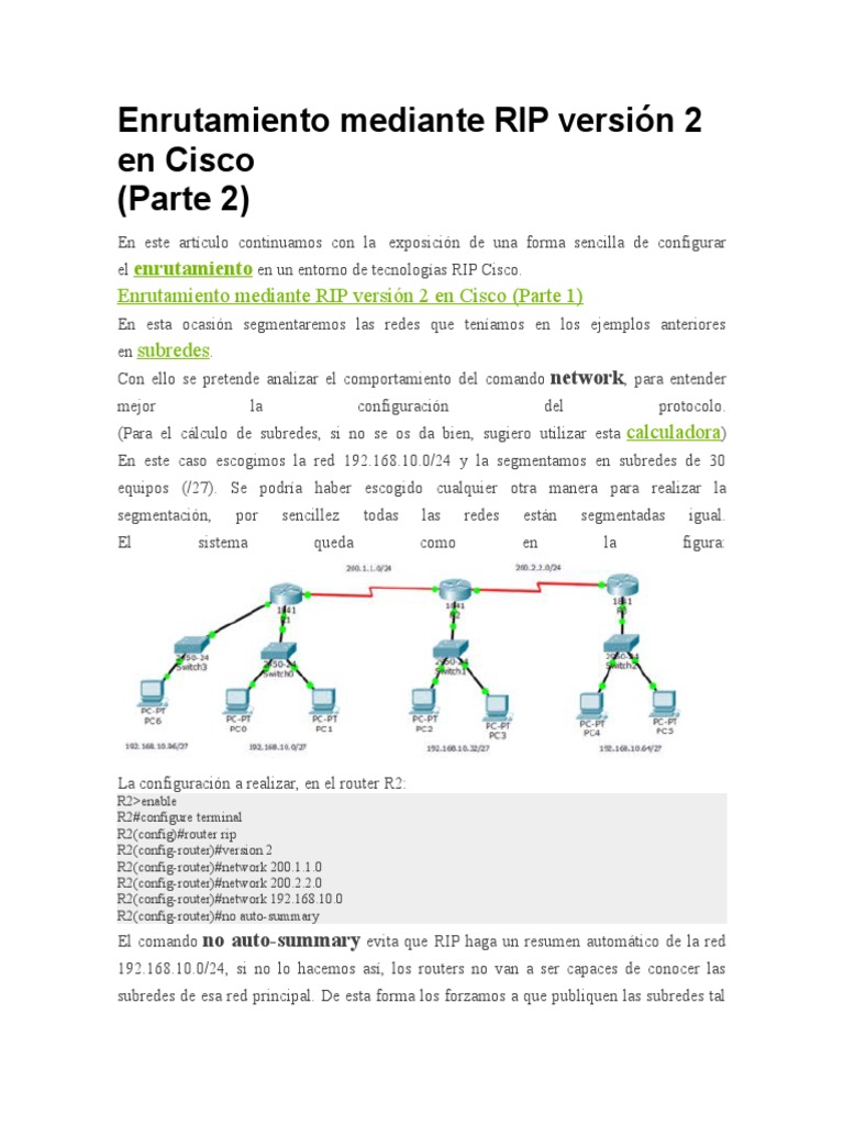 Enrutamiento Mediante RIP Versión 2 en Cisco | Descargar gratis PDF | Enrutador (Computación ...
