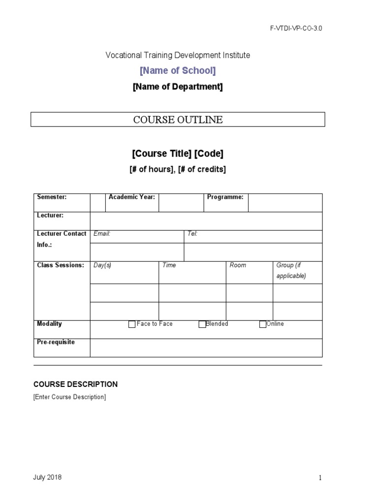 Course Outline Template - Revised July 2018 | PDF | Learning