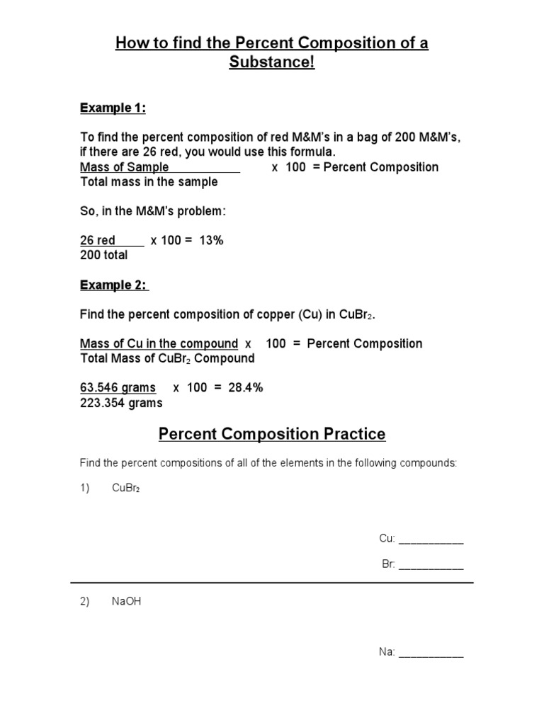 Percent Composition Extra Practice W Key | PDF | Nature | Chemical ...