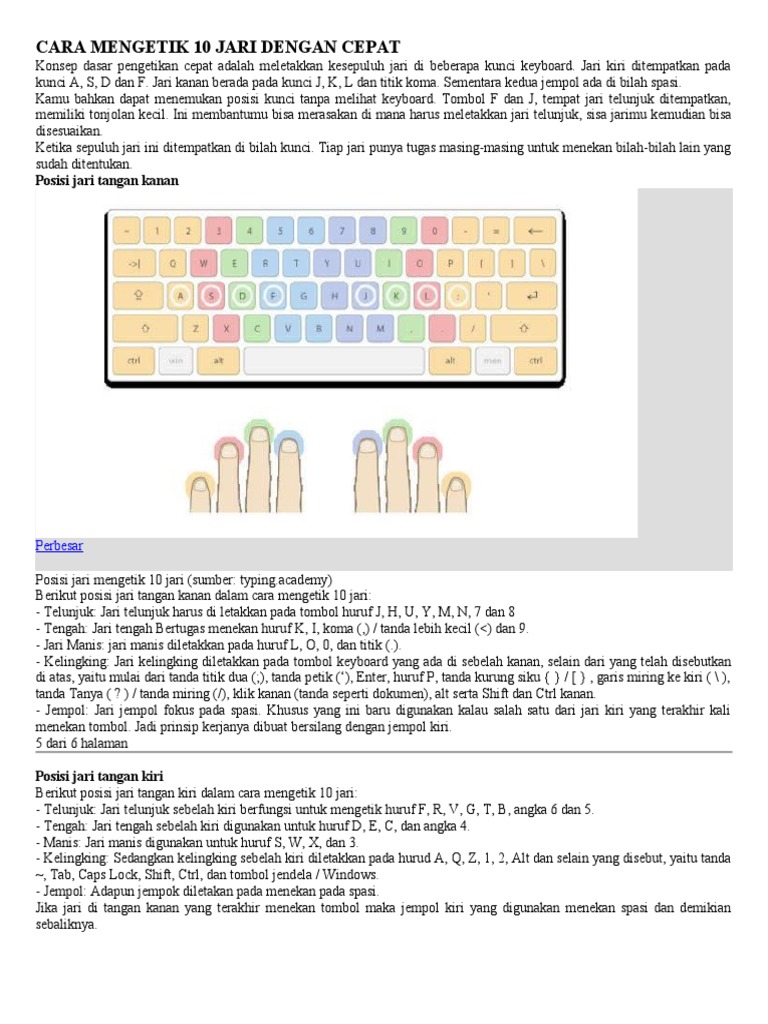 Cara Mengetik 10 Jari Dengan Cepat Dan Tepat | PDF