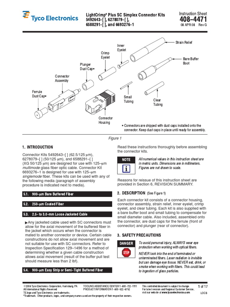 Instruction Sheet Lightcrimp Plus SC Simplex Connector Kits 5492643 ...