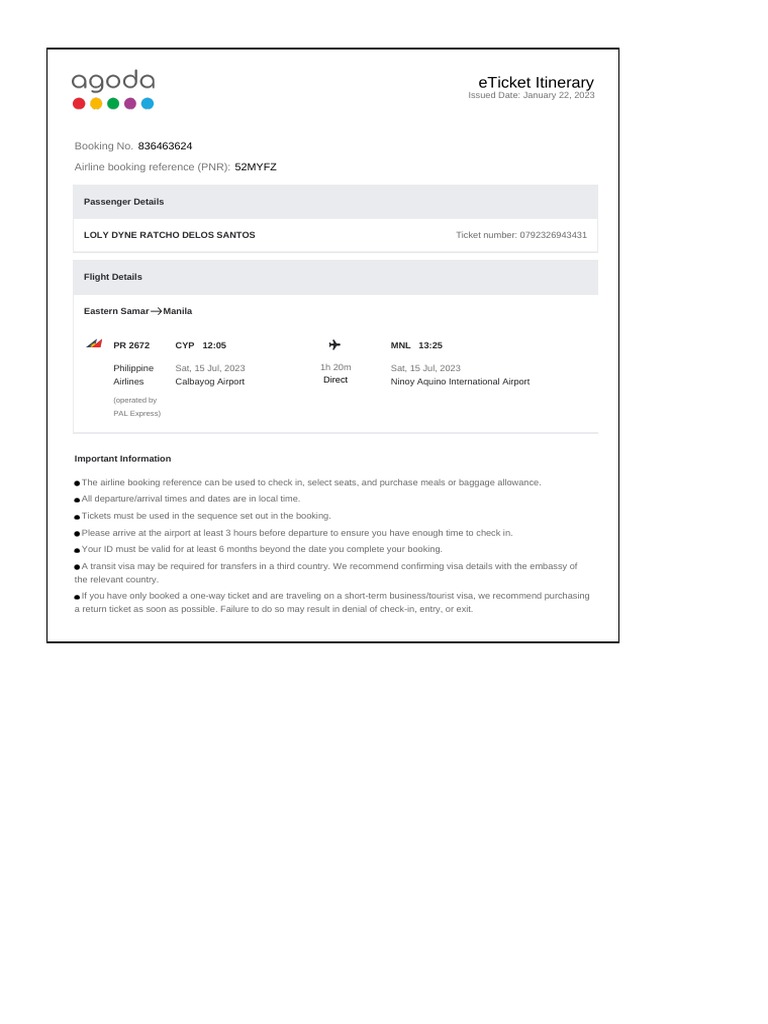 Agoda Booking ID 836463624 Eticket | PDF