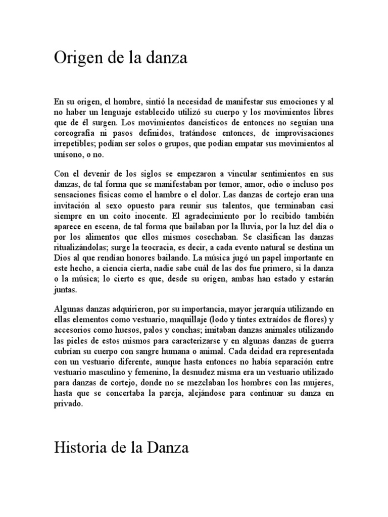 Origen e Historia de La Danza. | PDF | Bailes | Ballet