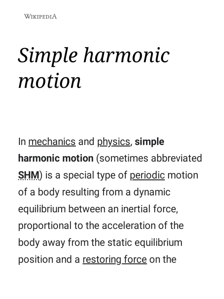 Simple Harmonic Motion - Wikipedia | PDF | Physical Phenomena | Nature Simple Harmonic Motion - Wikipedia | PDF | Physical Phenomena | Nature