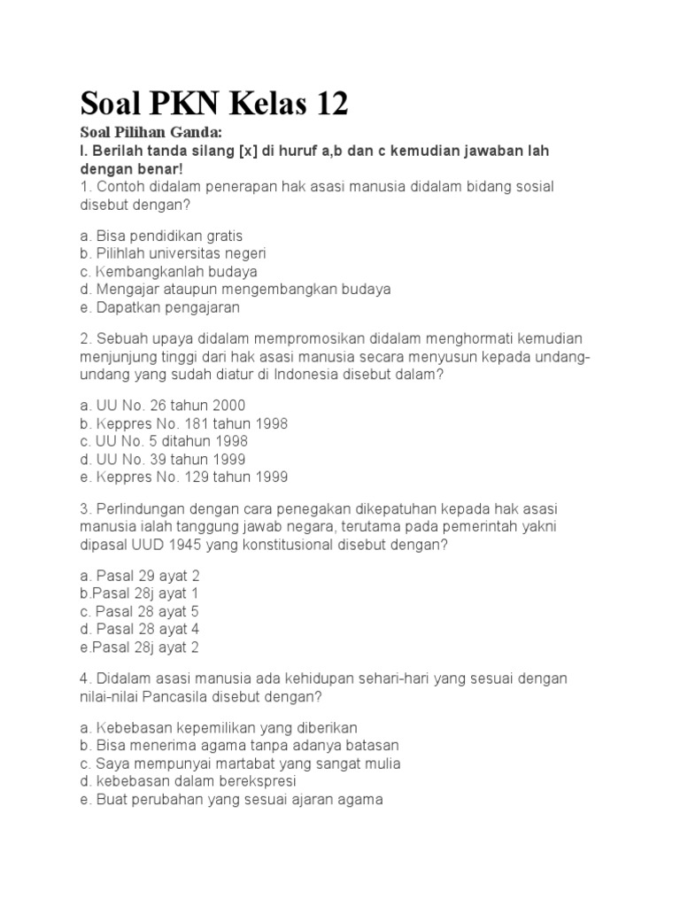 Soal Latihan Kls Xii PPKN | PDF