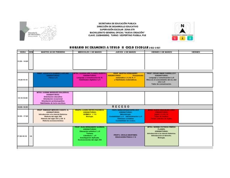 Horario de Examenes A Titulo Ii Ciclo Escolar 2022-2023 | Descargar gratis PDF | Science