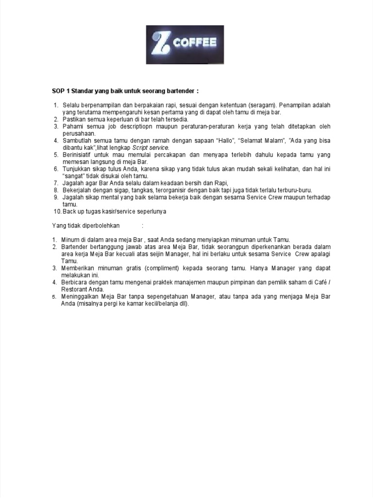 SOP Barista | PDF