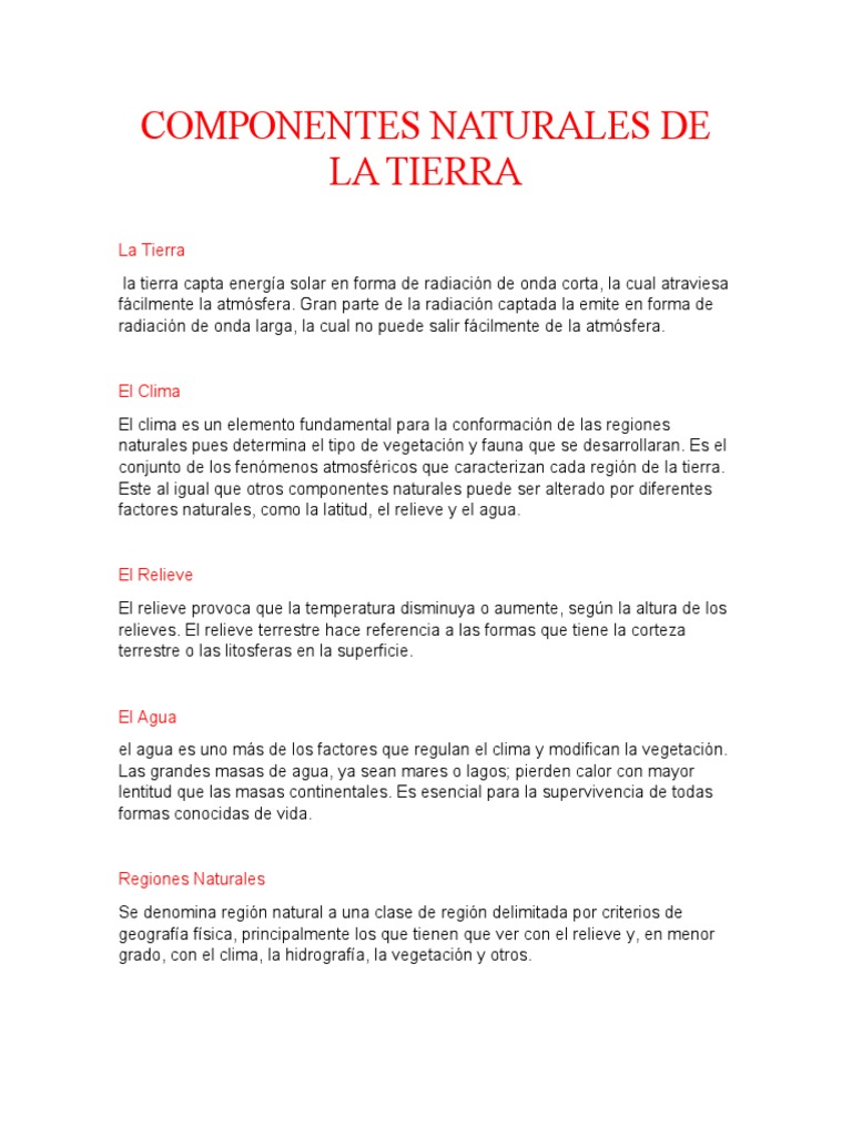 Componentes Naturales de La Tierra | PDF | Tierra | Clima