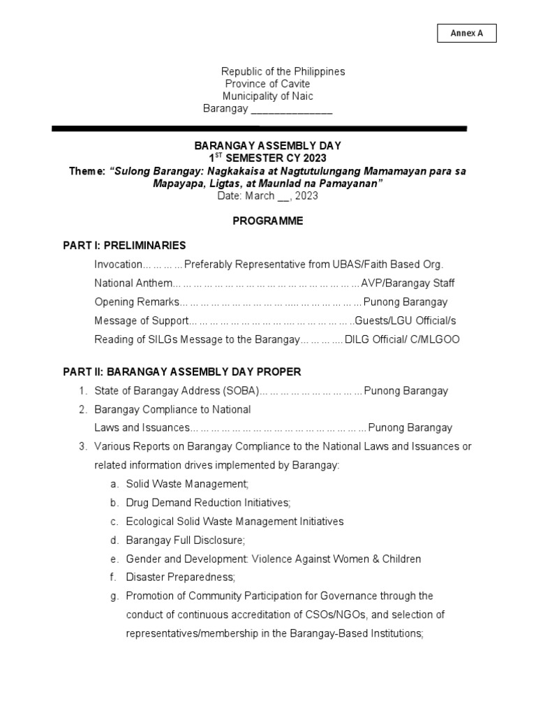 Barangay Assembly Day Agenda and Documentation | PDF