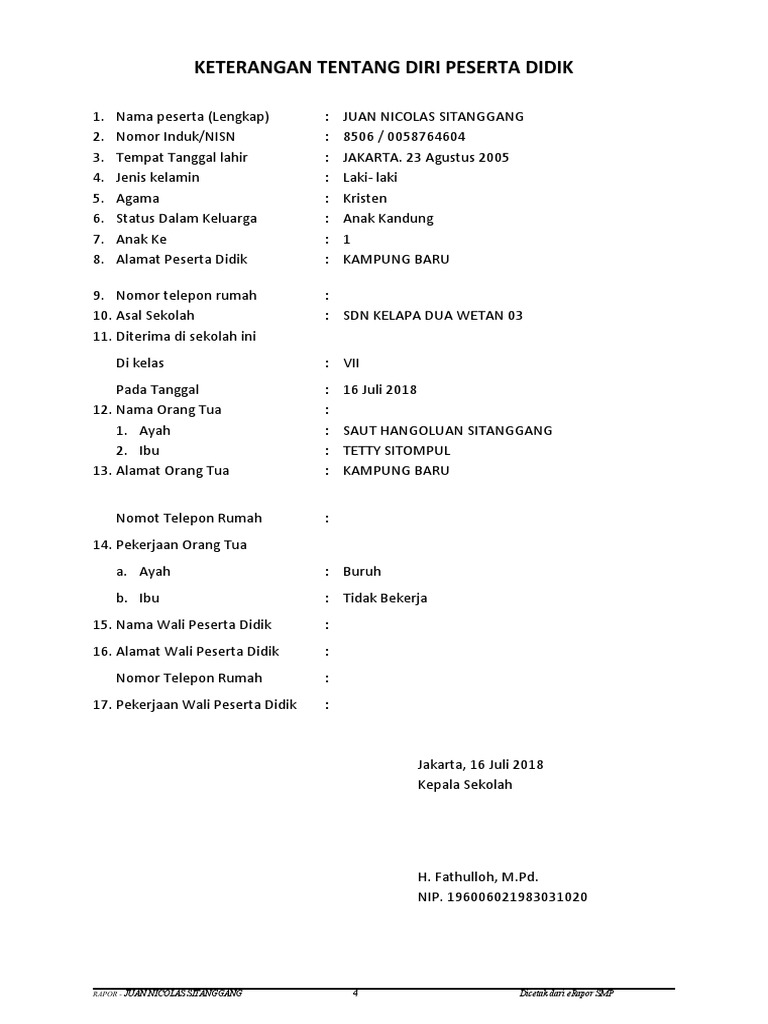 Keterangan Tentang Diri Peserta Didik | PDF | Kesehatan Holistik