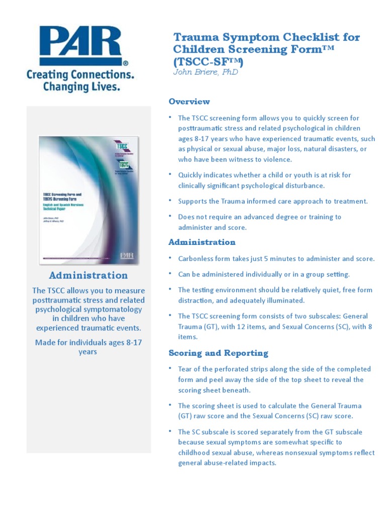 TSCC Sheett | PDF | Psychological Trauma | Behavioural Sciences