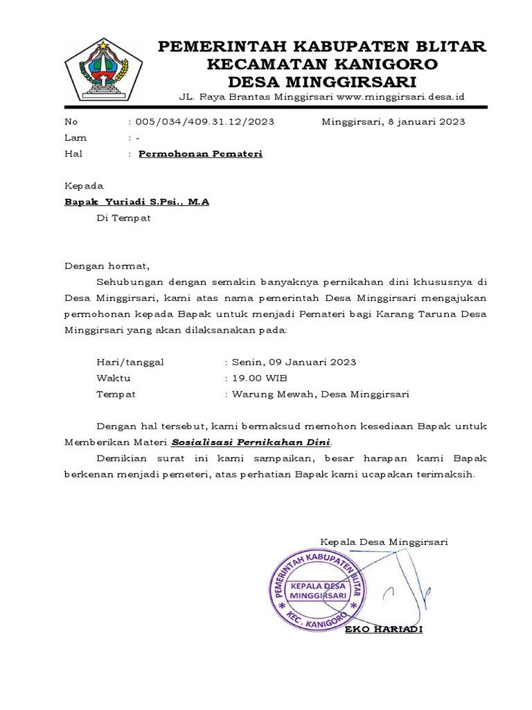 Surat Pemberitahuan Kepala Desa Jatinom | PDF