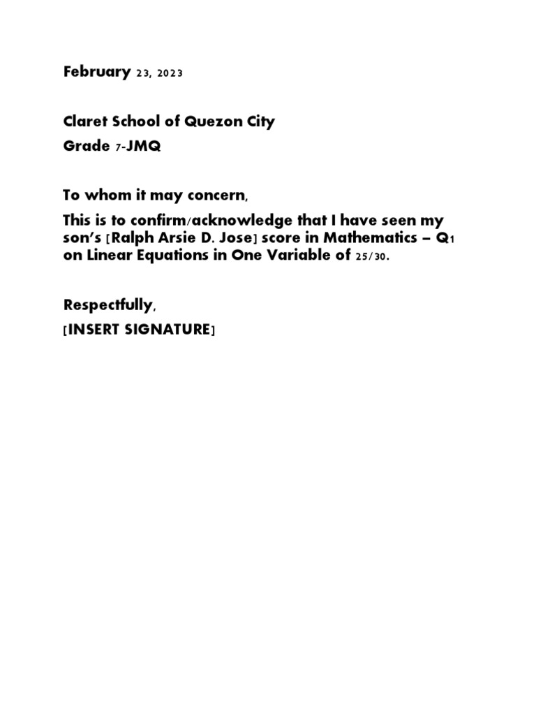 Acknowledgement Format For Scores | PDF