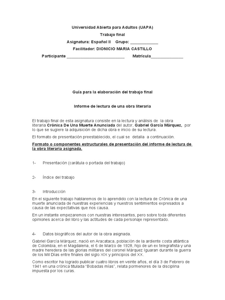 Trabajo Final Español Ii | PDF | Gabriel García Márquez | Lingüística