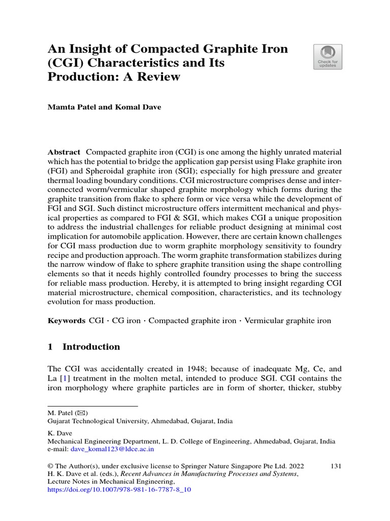 An Insight of Compacted Graphite Iron (Cgi) Characteristics and Its Production A Review | PDF ...
