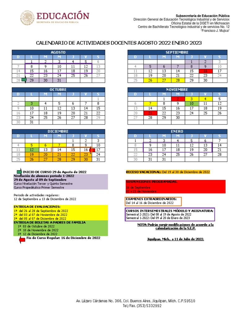 Calendario de Actividades CBTIS 12 Ago22-Ene23 | PDF | México