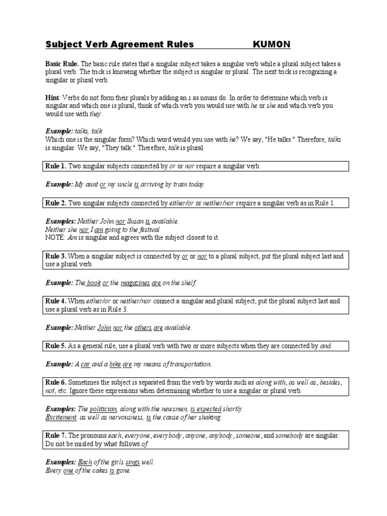 Subject-Verb Agreement Rules Explained | PDF | Grammatical Number | Plural