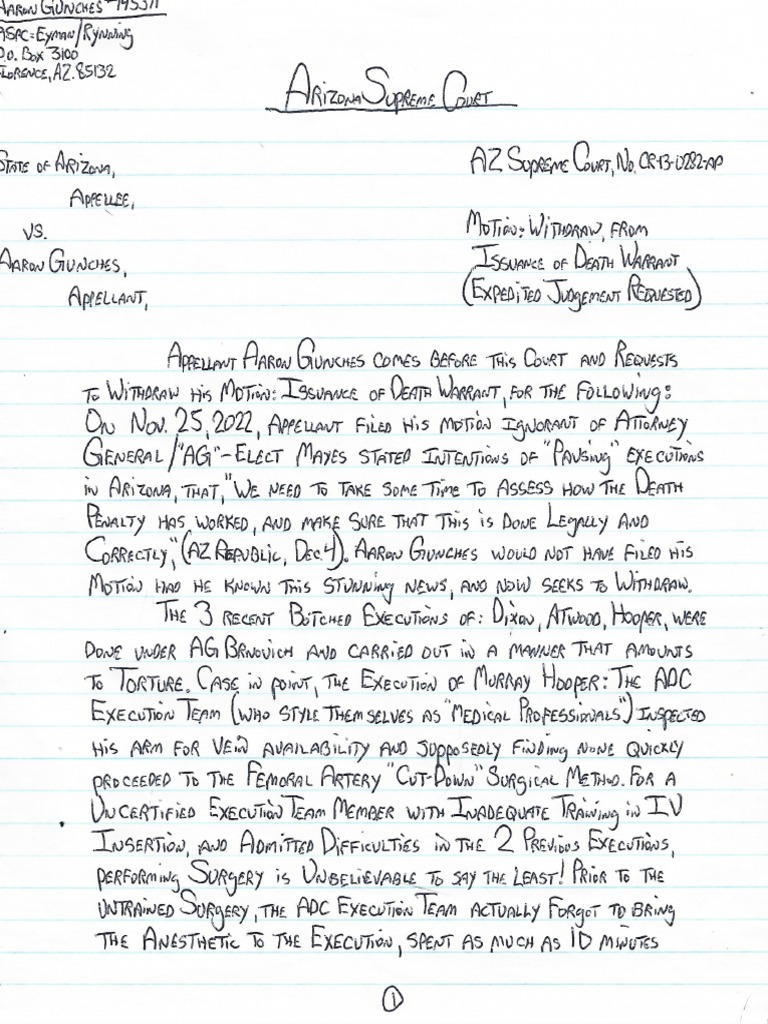 Gunches' Motion To Withdraw Death Warrant | PDF